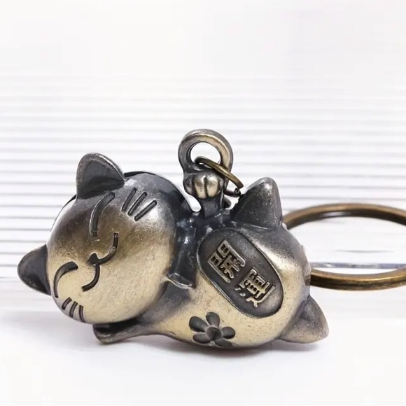 Accessories | Brass Lucky Cat Manekineko Fortune Cat Keychain | Poshmark